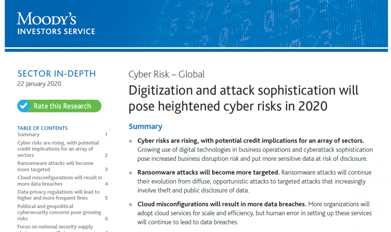 Moody’s: Cyber Risks for All Business Sectors and Governments Will Rise ...